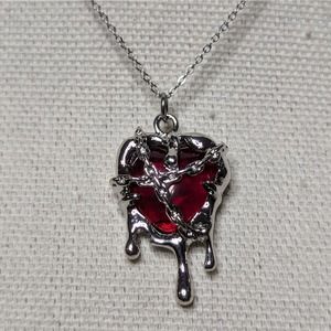 Handmade | Jewelry | Gothic Heart Shaped Dripping Chain Red Crystal ...